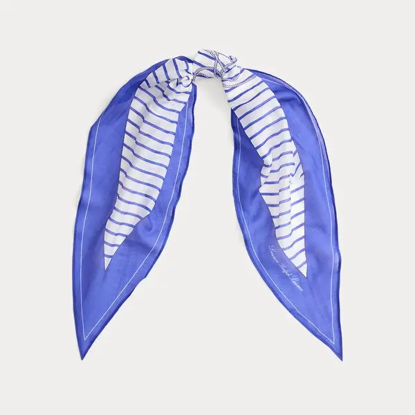 Ralph Lauren Logo Striped Cotton-silk Diamond Scarf - Cruise Royal