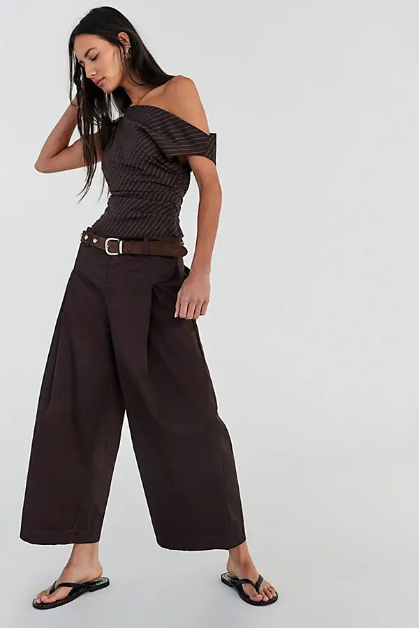 Free People Silverlake Wide-leg Chino Trousers - Chocolatier