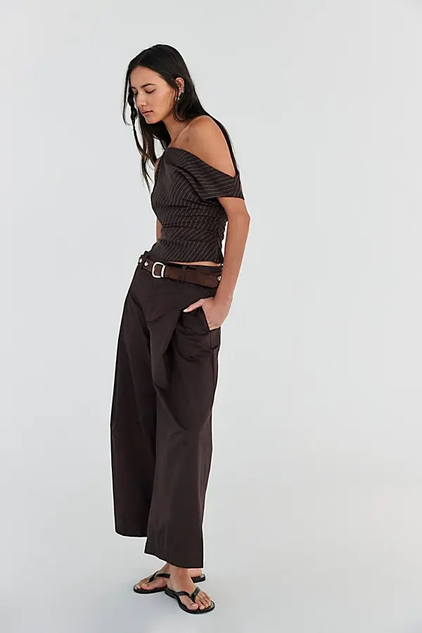 Free People Silverlake Wide-leg Chino Trousers - Chocolatier