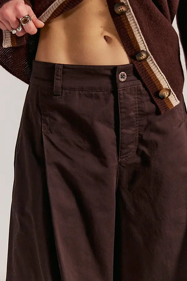 Free People Silverlake Wide-leg Chino Trousers - Chocolatier