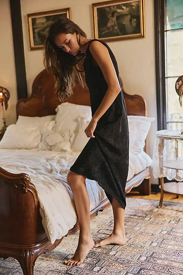 Free People Me & You Satin Midi Slip Dress - Black
