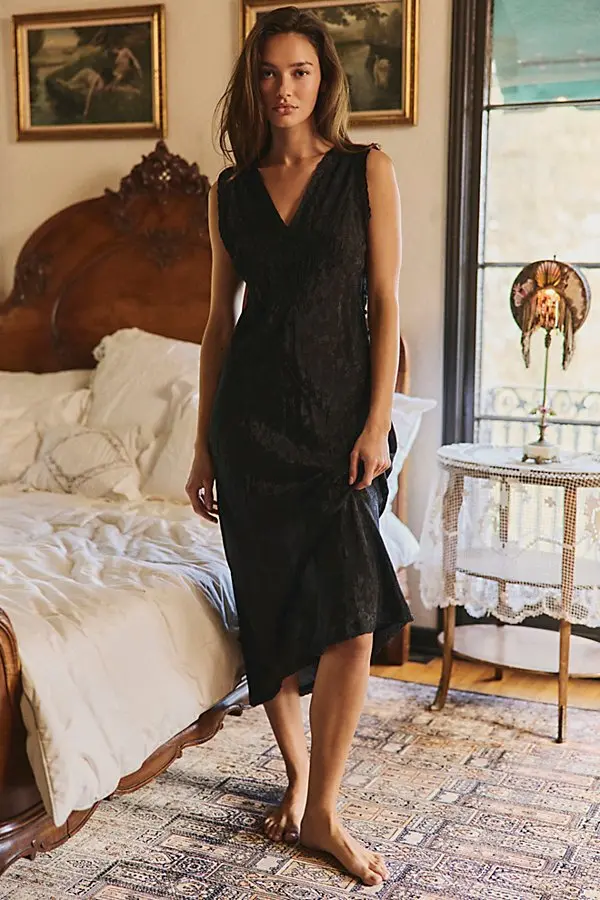 Free People Me & You Satin Midi Slip Dress - Black