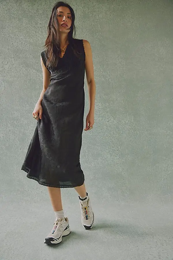 Free People Me & You Satin Midi Slip Dress - Black
