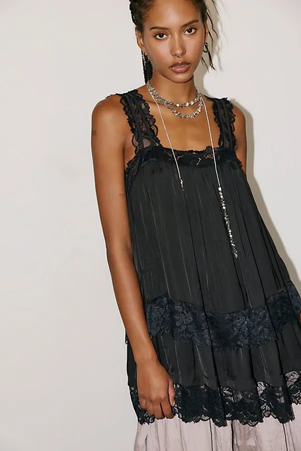 Free People Forever Yours Mini Slip - Black