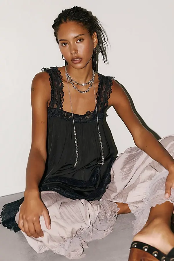 Free People Forever Yours Mini Slip - Black