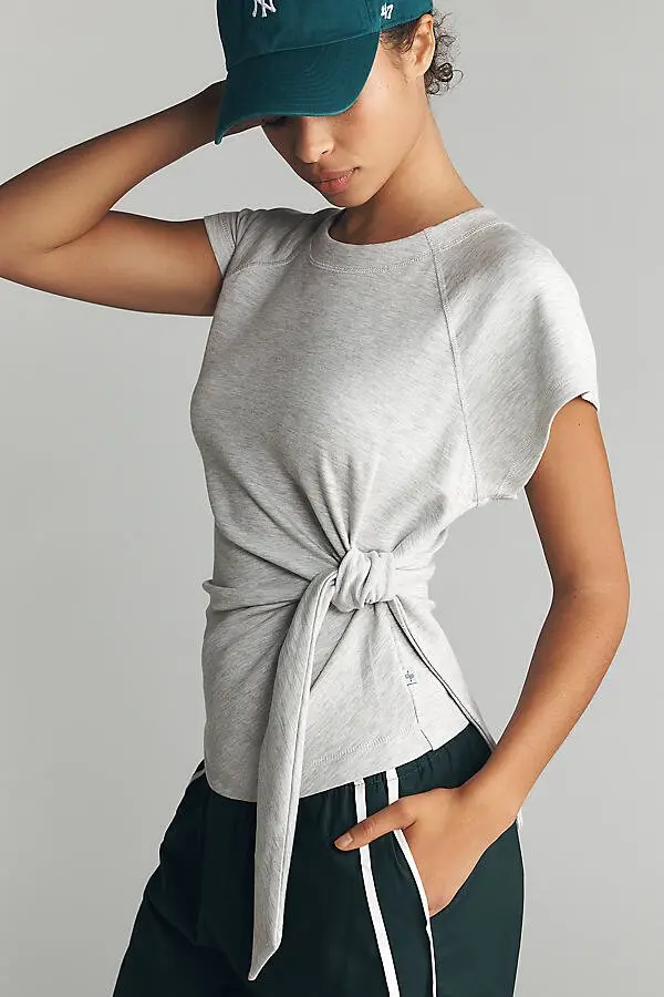 DAILY PRACTICE BY ANTHROPOLOGIE Belted Short-sleeve Pullover - Light Grey