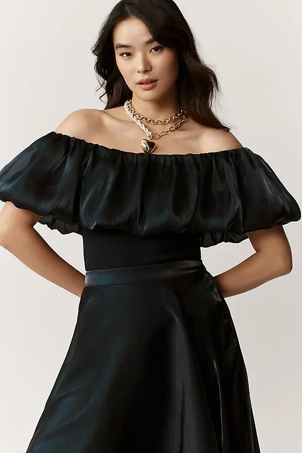 BL-NK Off-shoulder Bubble Blouse - Black