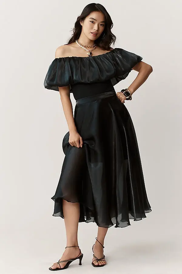 BL-NK Off-shoulder Bubble Blouse - Black