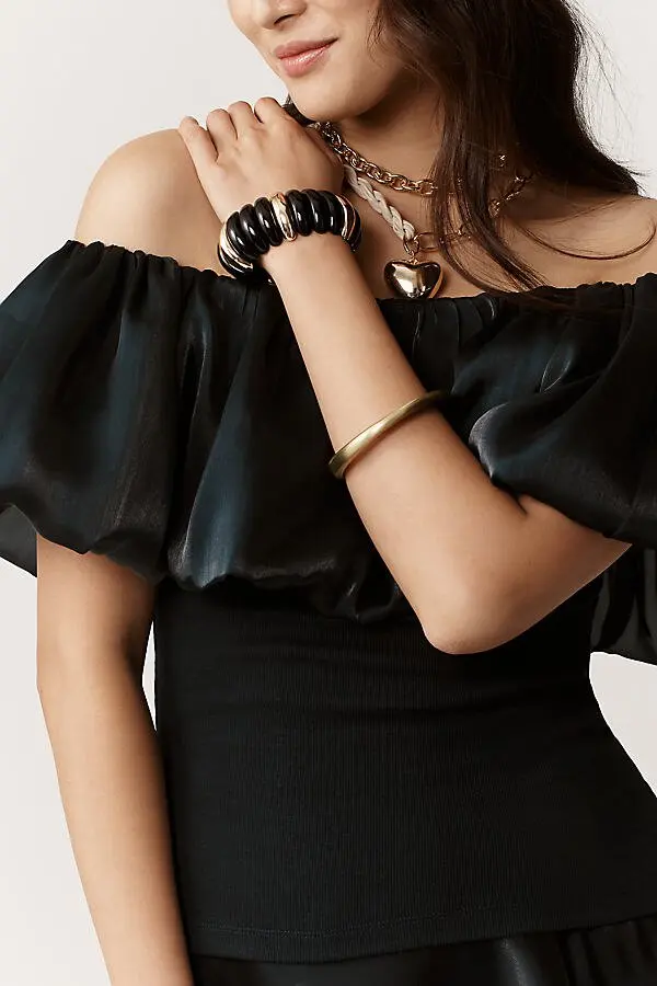 BL-NK Off-shoulder Bubble Blouse - Black