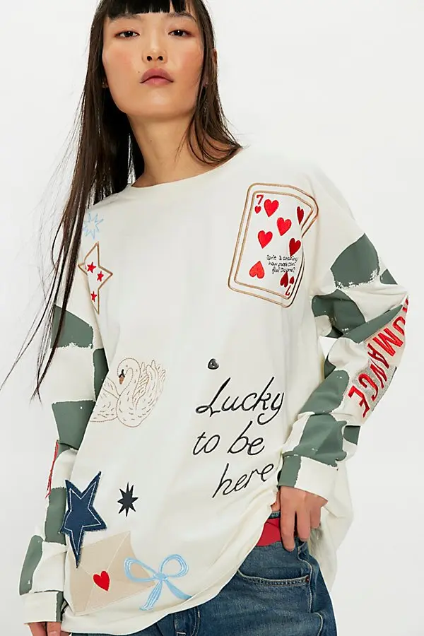 DENIM AND BONE Scrapbook Doodles Long Sleeve Top - Ivory
