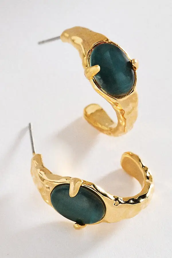 Anthropologie Mini Stone Hoop Earrings - Blue