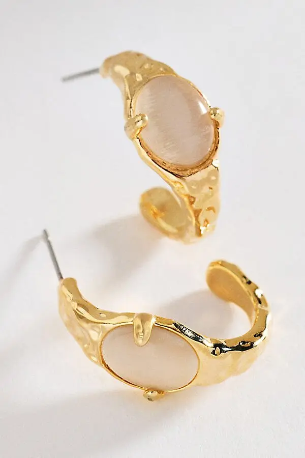 Anthropologie Mini Stone Hoop Earrings - Clear