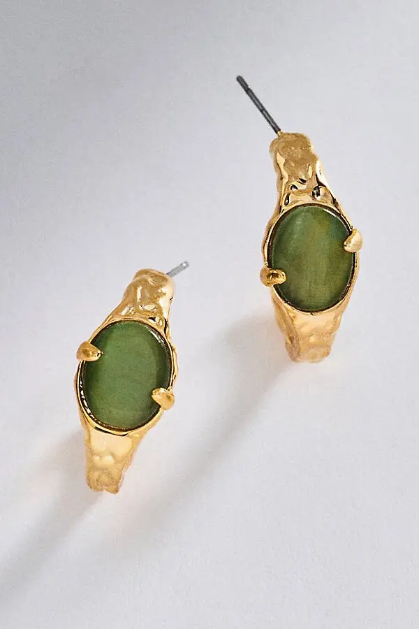 Anthropologie Mini Stone Hoop Earrings - Green