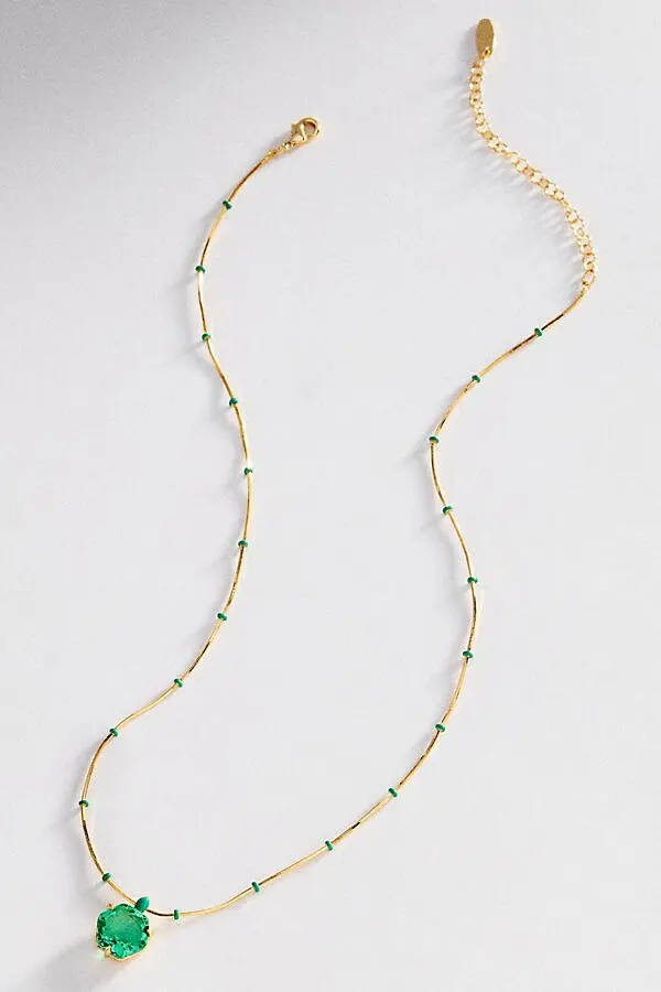 Anthropologie Floating Crystal Pendant Necklace - Green