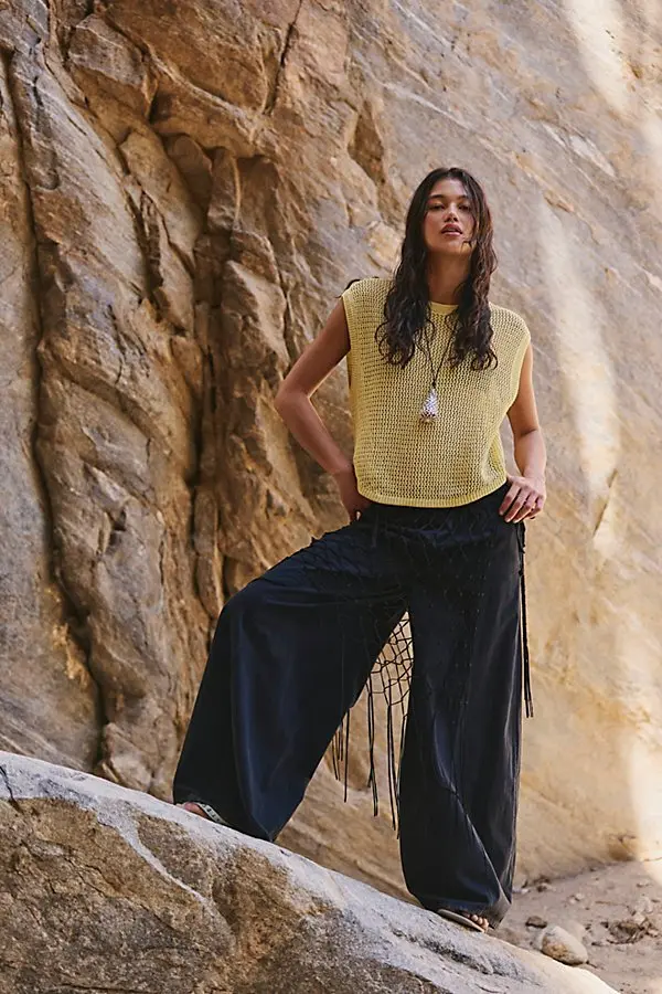 Free People Sun Dazed Wide-leg Pants - Black