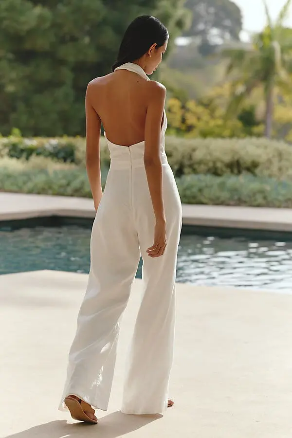 Azulu Zane Asymmetric Embellished Linen Jumpsuit