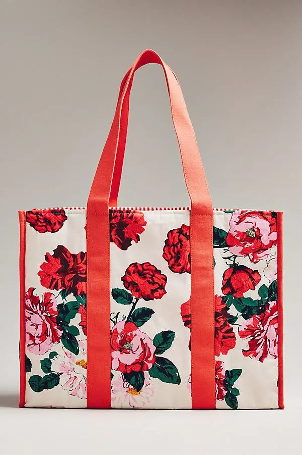 Anthropologie Printed Canvas Flower Tote - Pink Floral