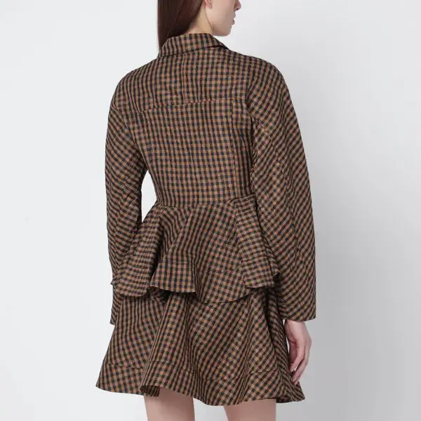 GANNI Gingham Peplum Shirt - Brown
