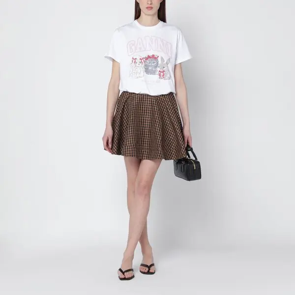 GANNI Gingham Flared Mini Skirt - Brown
