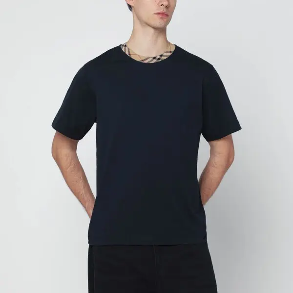 Burberry Navy T-shirt With Check Trims - Blue