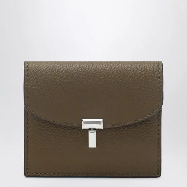 TOTEME Taupe Grained-leather T-lock Card Holder - Grey