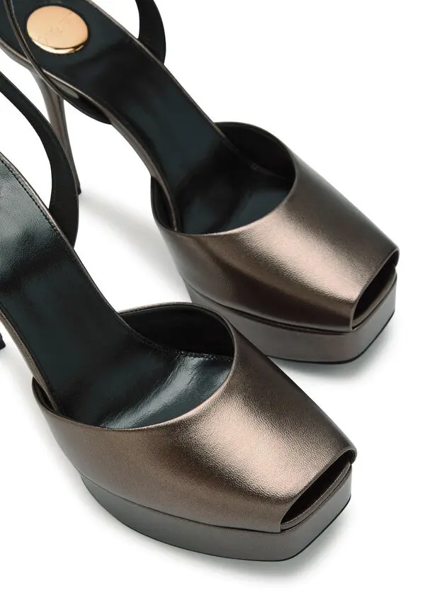 Saint Laurent La Scandale 85 Metallic Leather Sandals