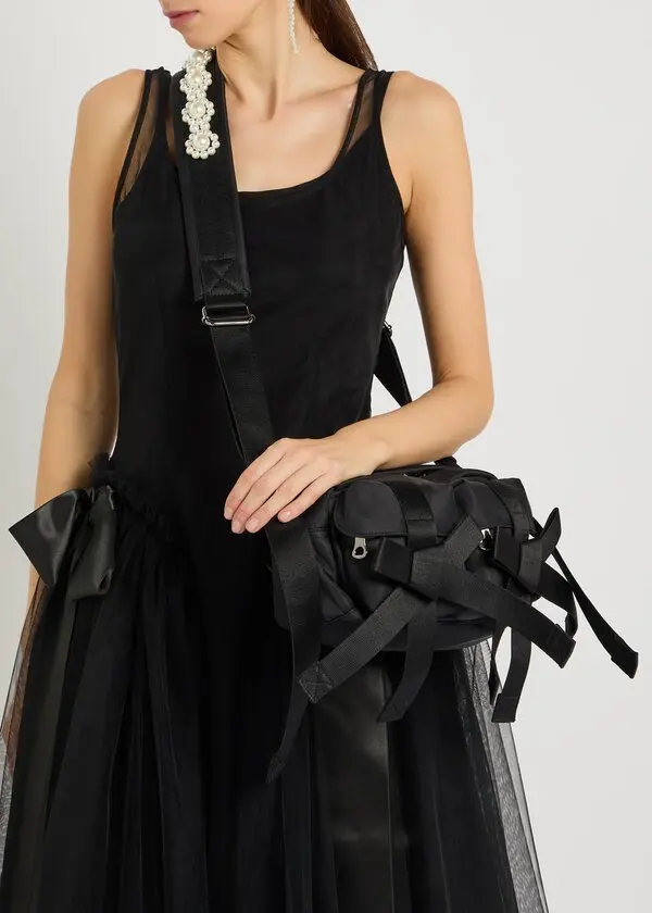 Simone Rocha Bow And Bead-embellished Nylon Cross-body Bag