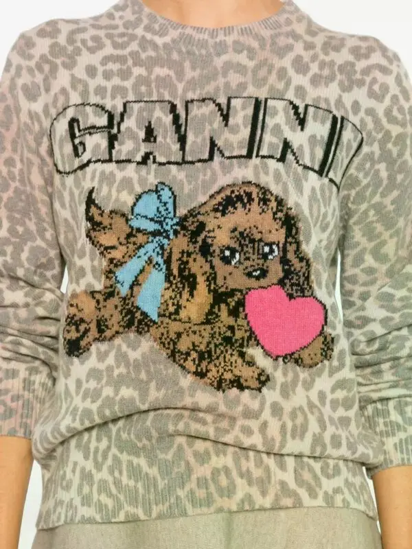 GANNI Leopard Appliqué Sweater - Neutrals