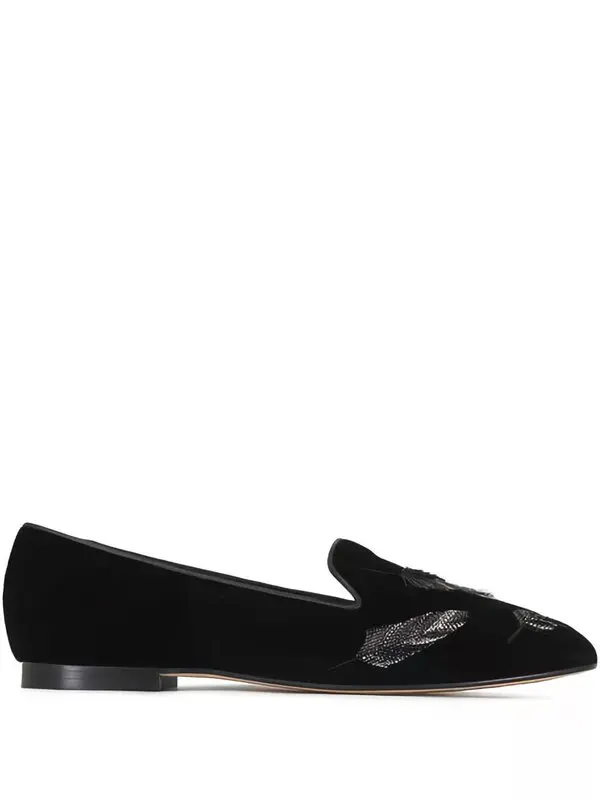 ARTEANA Velvet Loafers With Feather Embellishment