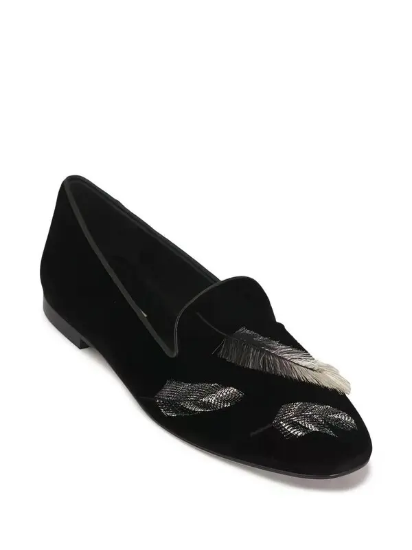 ARTEANA Velvet Loafers With Feather Embellishment