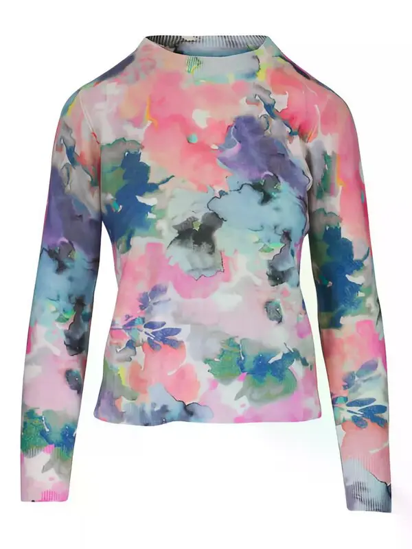 Kinross Cashmere Floral Long-sleeve Top