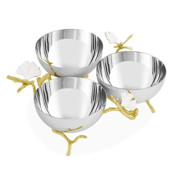 Michael Aram Butterfly Gingko Gold Tone Triple Bowl