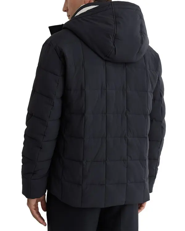 REISS Long Sleeve Borg Lined Quilted Puffer Jacket - Navy