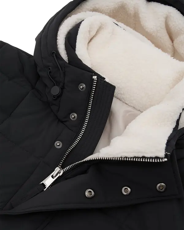 REISS Long Sleeve Borg Lined Quilted Puffer Jacket - Navy