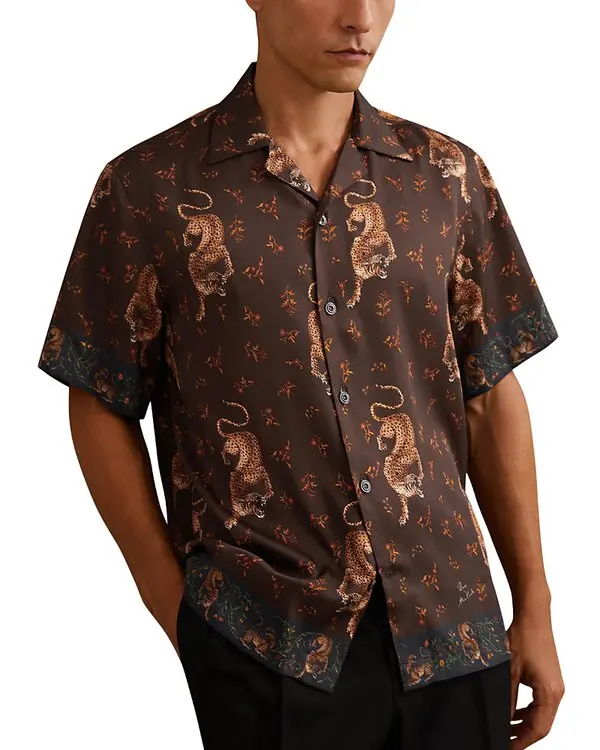 REISS Empire Short Sleeve Printed Cuban Shirt