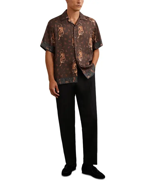 REISS Empire Short Sleeve Printed Cuban Shirt