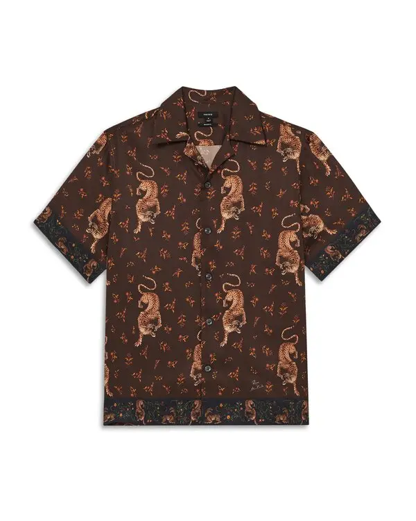 REISS Empire Short Sleeve Printed Cuban Shirt