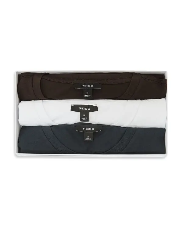 REISS Bless Crewneck Tee, Pack Of 3 - White/navy/coco Brown