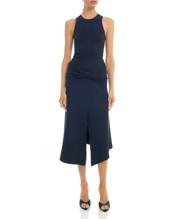 Victoria Beckham Twist Detail Midi Skirt - Navy