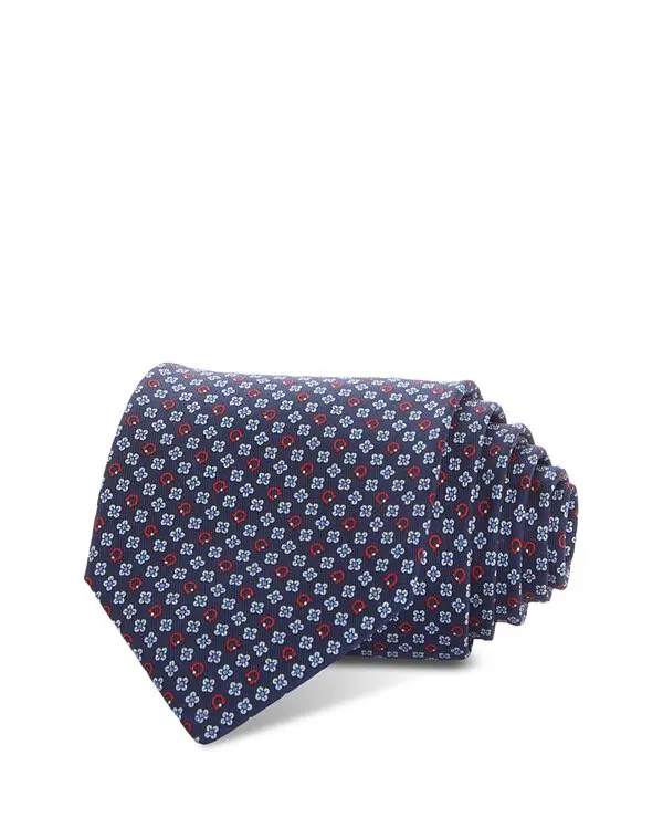 FERRAGAMO Silk Classic Gancini Floral Tie - F.navy