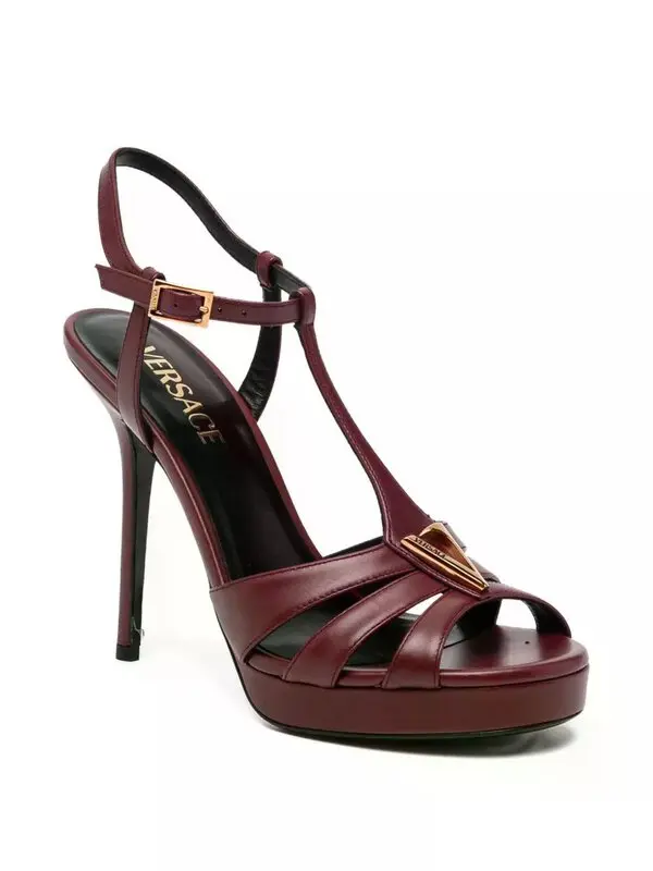 Versace V Hardware Leather Stiletto Sandals - Red