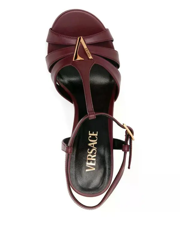 Versace V Hardware Leather Stiletto Sandals - Red