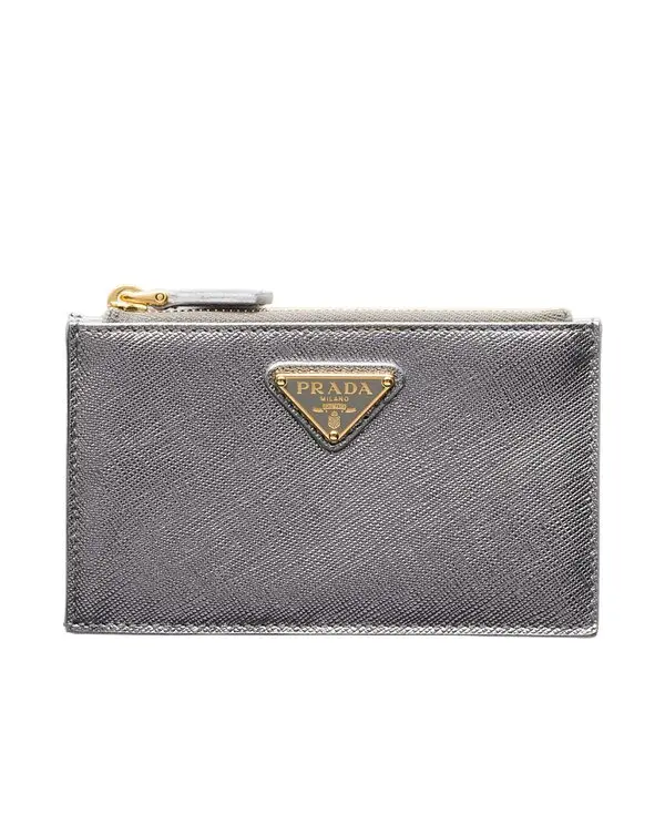 Prada Saffiano Leather Card Holder - Grey