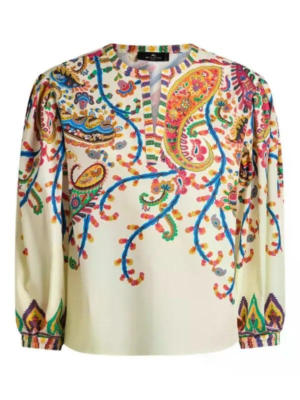 Etro Floral Paisley-print Cotton Top - Neutrals