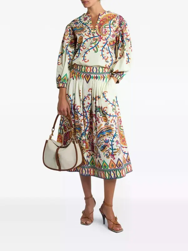 Etro Floral Paisley-print Cotton Top - Neutrals