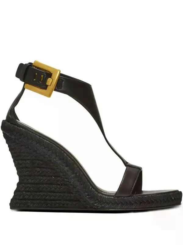 Balmain Anthem Wedge Lambskin Espadrilles With Buckle - Black