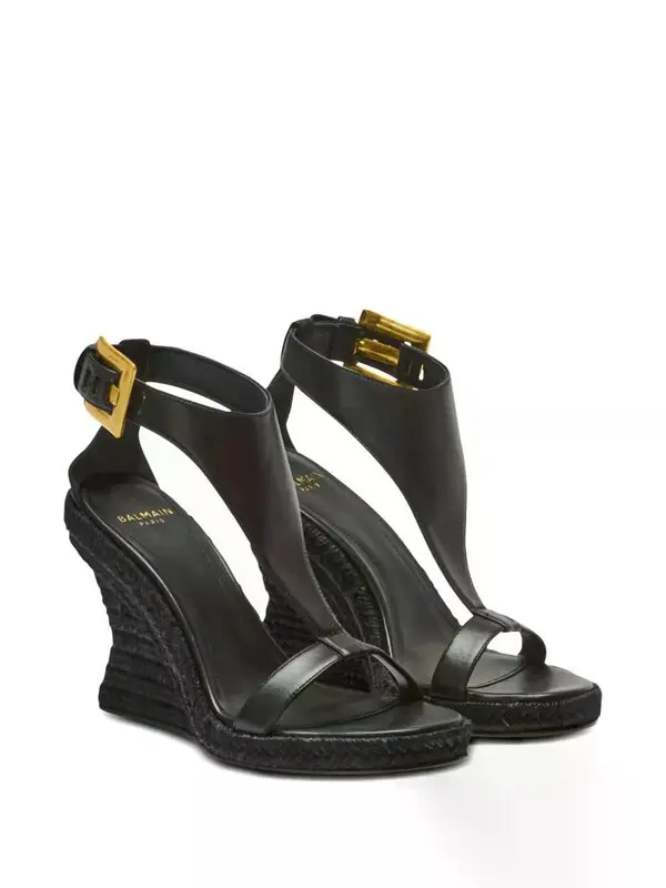 Balmain Anthem Wedge Lambskin Espadrilles With Buckle - Black