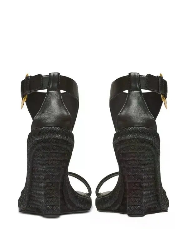 Balmain Anthem Wedge Lambskin Espadrilles With Buckle - Black