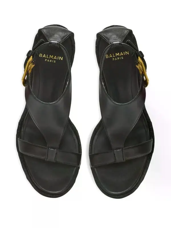 Balmain Anthem Wedge Lambskin Espadrilles With Buckle - Black