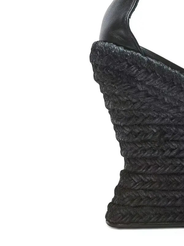 Balmain Anthem Wedge Lambskin Espadrilles With Buckle - Black